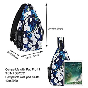 MOSISO Sling Backpack, Multipurpose Travel Hiking Daypack Rope Crossbody Shoulder Bag, Phalaenopsis