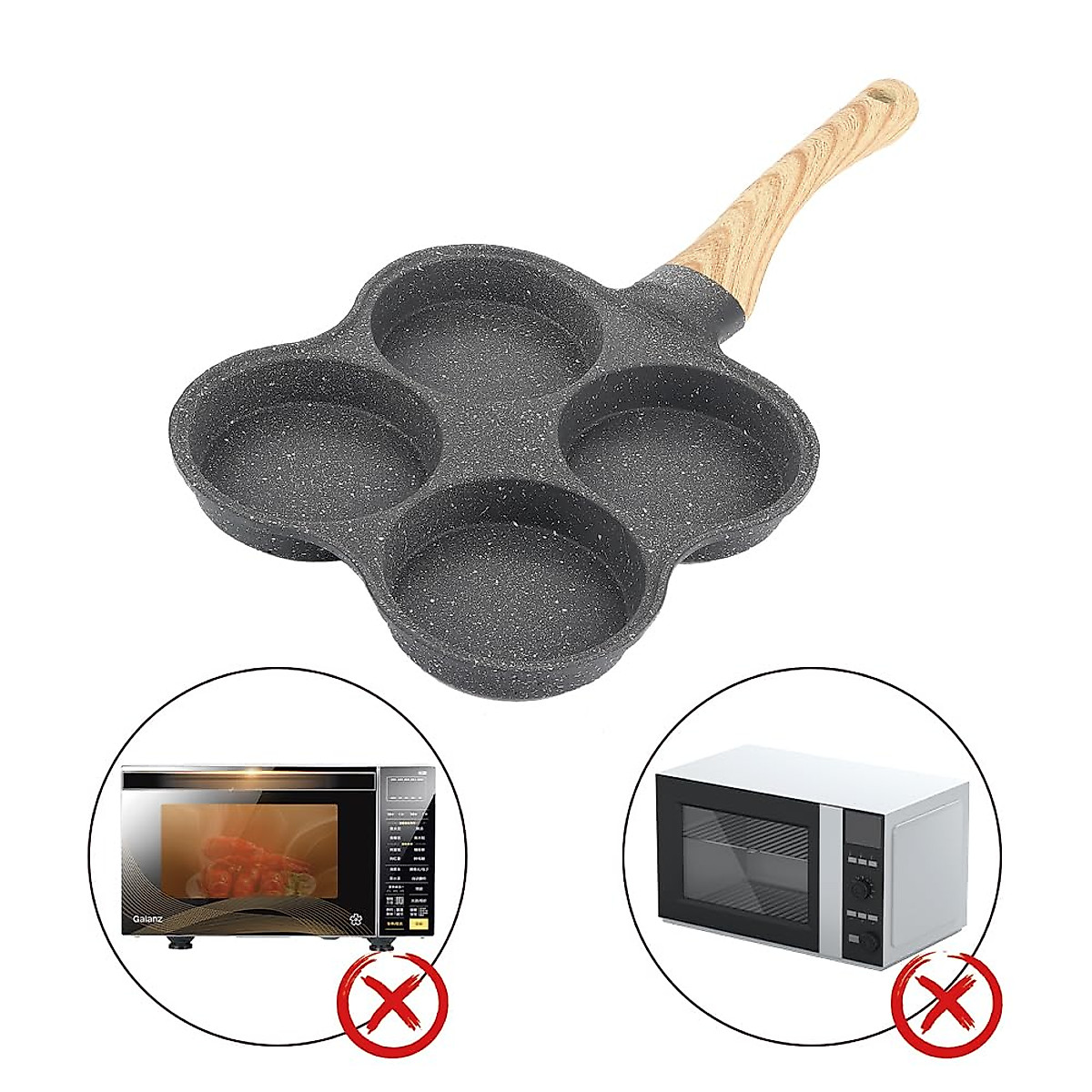 Lwuey Four Cup Fried Egg Pan, Egg Burger Pan 4 Cups Aluminum Stone Coating Nonstick Healthy Mini Skillet Uniform Heating for Induction Cooker Electric Ceramic Stove Breakfast Pancake Kitchen Utensil