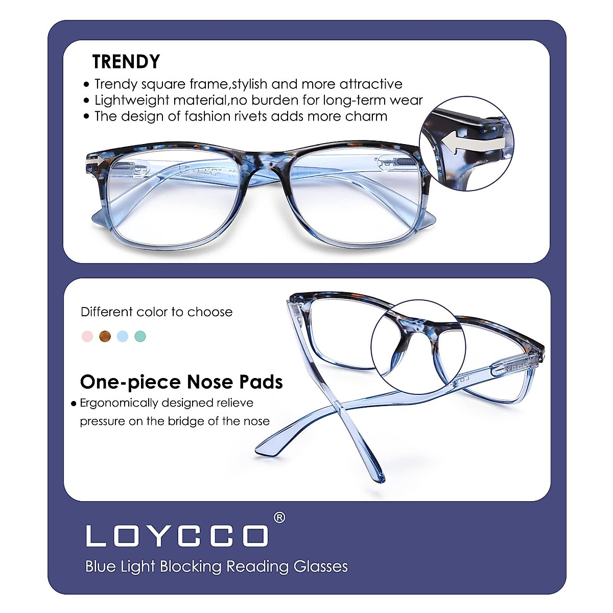 Loycco 4 Pack Computer Reading Glasses Blue Light Blocking Anti Eyestrain Flexible Lightweight Square Readers for Women Men