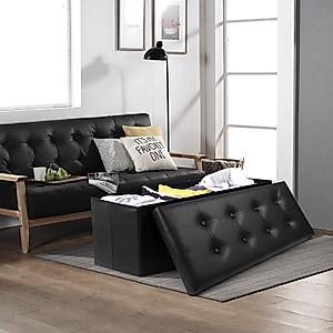 Camabel 43 Inch Folding Storage Ottoman Bench Cube Hold up 700lbs Faux Leather Long Ottoman with Storage Foam Seat Footrest Padded Bed Storage Bench for Bedroom Coffee Table Rectangular Black BG363