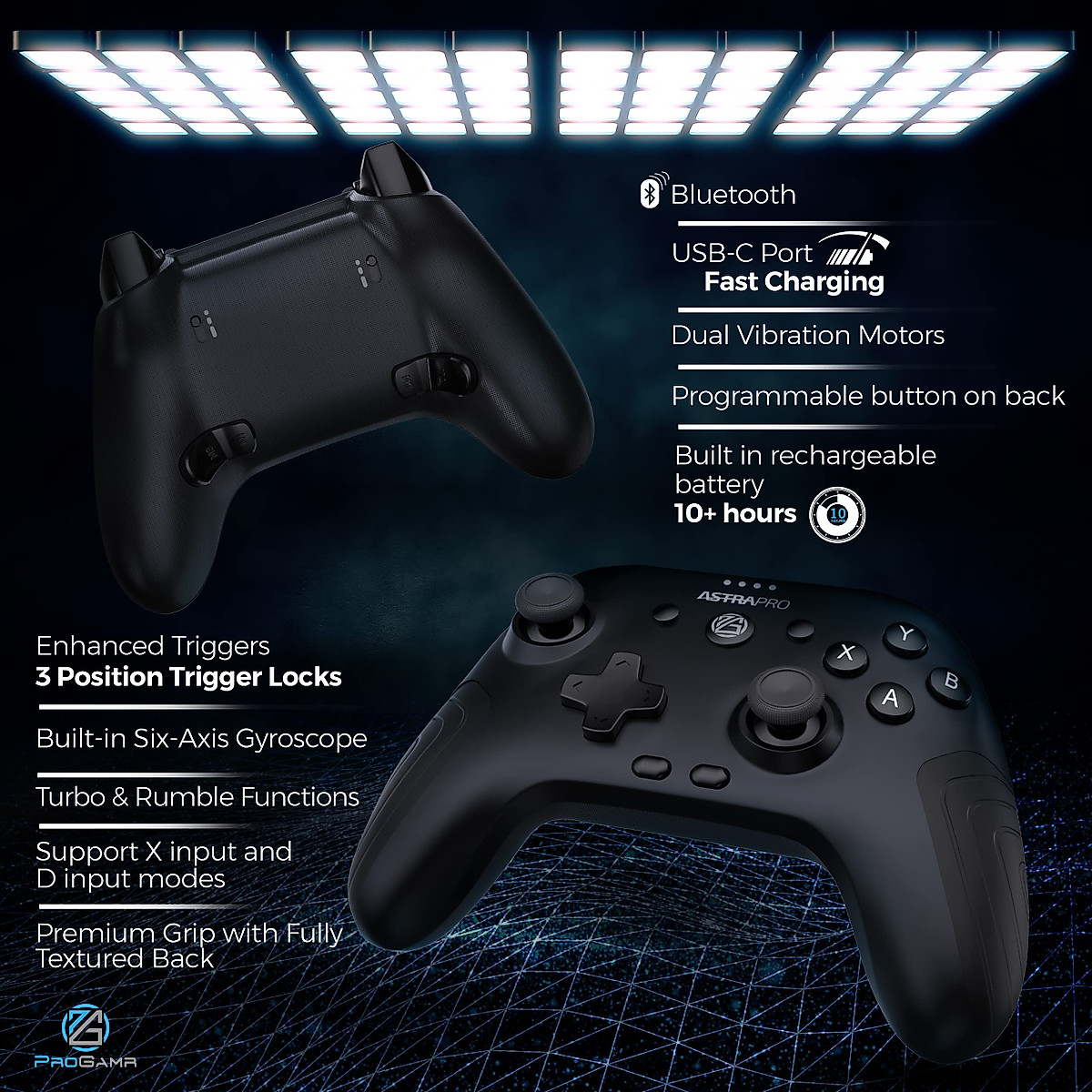 ProGAMR Bluetooth Controller for Gaming - Rechargeable with Detachable Phone Clip, Compatible with Windows, Android, PC