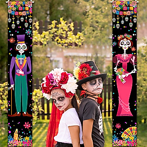 Avezano Day of The Dead Banner Mexico Dia De Los Muertos Decorations Mexican Skull Floral Hanging Door Banner Halloween Decorations Outside Indoor