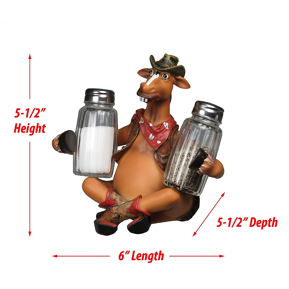 Rivers Edge Products Salt and Pepper Shakers Set, Unique Poly Resin and Glass Spice Dispenser, Novelty Kitchen Counter Decor, Funny Horse