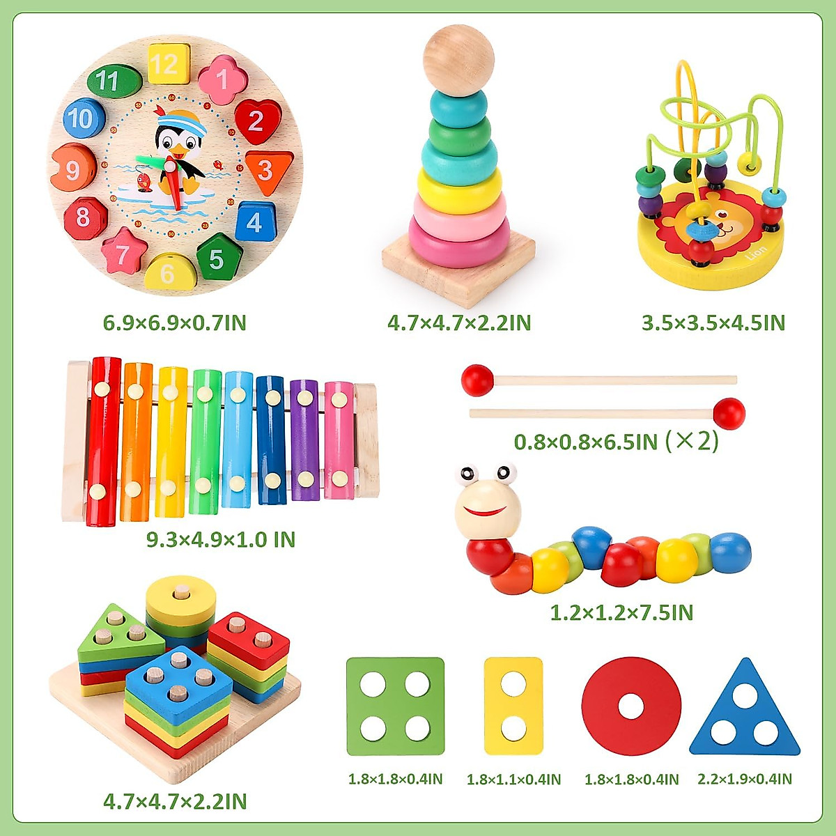 Qizebaby Montessori Toys for 2 Year Old Boys Girls, 6PCS Kids Wooden Toys, Baby Boy Toys 3-6 Year Old, Preschool Educational Learning Toy for Kids Ages 3 4 5 6+, Birthday Gifts