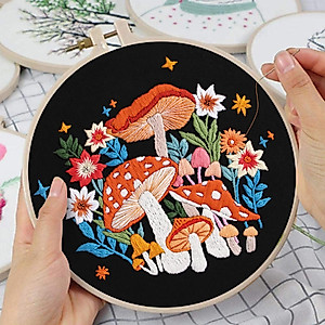 Louise Maelys Mushroom Embroidery Kits for Beginners with Art Night Pattern,Adults Starter Cross Stitch Kit DIY Needlepoint