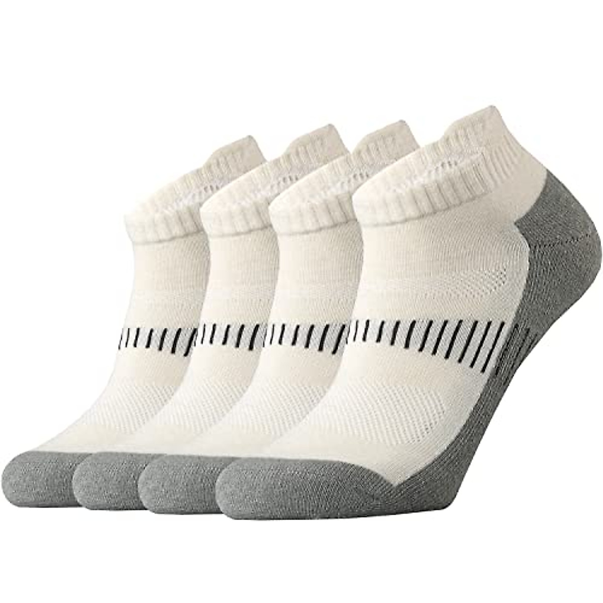 KMM Men's Merino Wool No Show Ankle Socks with Cushion Low Tab Summer for Outdoor Hiking Golf Loafer Sneaker Trail Running(White L)