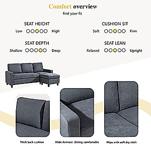 Sectional Sofa Couch, L-Shaped Convertible Couches for Living Room Furniture Sets 3 Piece Small Sofa, Modular Sectional Couch with Cloud Chaise for Living Room/Small Space(Bluish Grey)