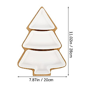 DOITOOL Christmas Ceramic Serving Dish Removable Xmas Tree Snack Appetizer Tray Dessert Platter Porcelain Jewelry Plate with Bamboo Base for Holiday Wedding Home Party White