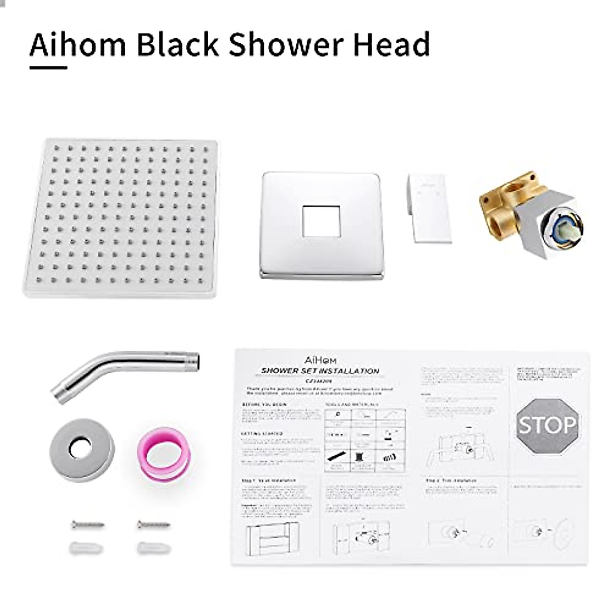 Aihom Shower Faucet Set Chrome, 8-Inch Rainfall Shower Head & Stainless Steel Shower Arm, Single Function Shower System with Single Handle Brass Rough-in Valve, Shower Trim Kit