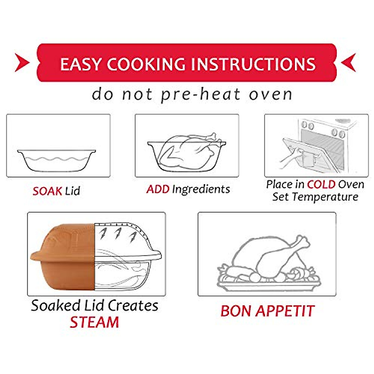 Eurita Clay Roaster, Non-Stick Dutch Oven, Healthy Clay Pot Cooking, With Free Recipe Guide, 6.25 Quarts
