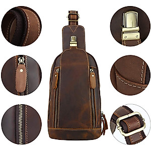 Leathario Men's Leather Sling bag Chest bag One shoulder bag Crossbody Bag Backpack for men