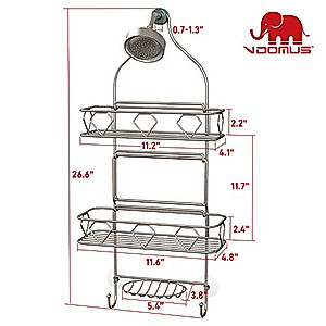 Vdomus 3 Tier Hanging Shower Caddy Bathroom Shower Organizer Shower Rack With Soap Holder- 11.6” x 5” x 24.2”, Mesh Bathroom Shower Head Organizer Shelf for Shampoo and Soap, Upgraded 2nd Edition