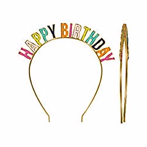 slant collections Tiara Gold Metal Birthday Party Crown Headband, One-Size Fits Most, Happy Birthday