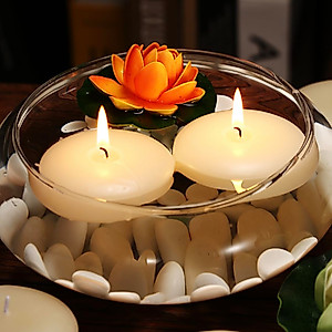 KNOURT 12 Pack Floating Candles, 3” Ivory Unscented Dripless Wax Burning Candles, for Weddings, Party, Cylinder Vases, and Home Decorations…