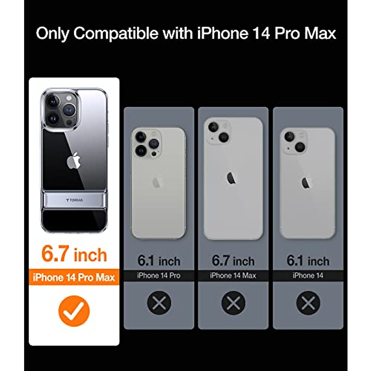TORRAS for iPhone 14 Pro Max Case Clear with Stand [10FT Military Grade Shockproof] [3-Way Built-in Kickstand] Anti-Yellowing & Protective iPhone 14 Pro Max Phone Case, Diamond Clear
