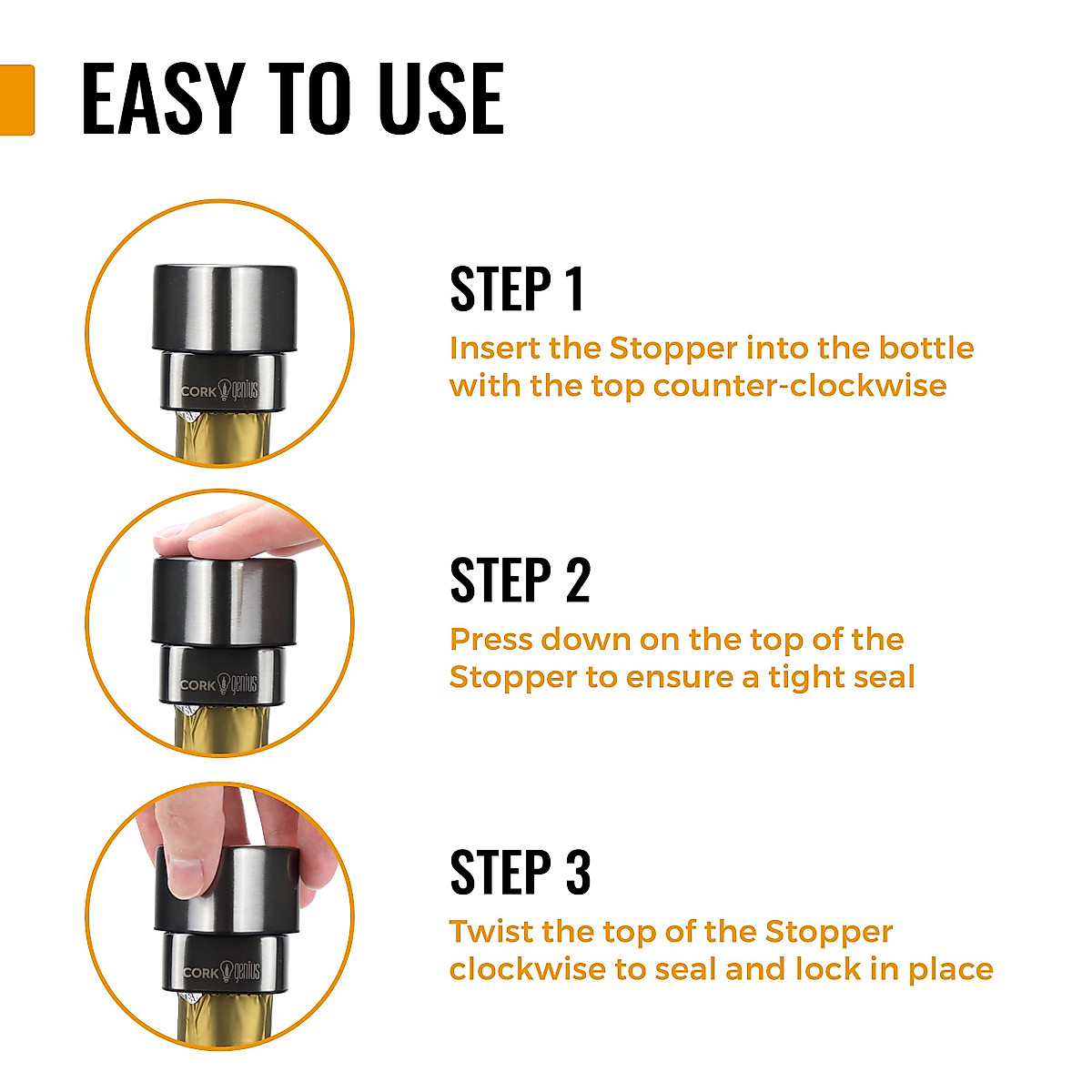 Cork Genius Champagne Stopper for Bottles, Silicone Sealed Champagne Bottle Stopper, Leakproof Sparkling Wine, Prosecco, or Champagne Saver and Sealer, Gift Accessory for Champagne