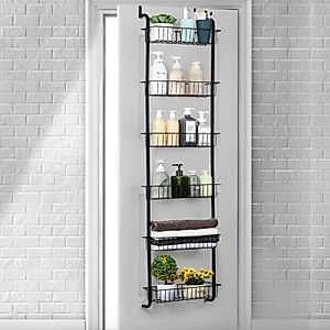 6-Tier Over the Door Pantry Organizer Rack, Hanging Storage Metal Rack with 6 Baskets, Door Organization Kitchen Spice Rack, for Kitchen Bathroom Bedroom(Black)