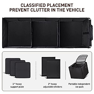 HIRALIY 4 in 1 Car Trunk Storage Organizer, Multi Compartment Collapsible Trunk Storage Box with Leakproof Insulated Bag for Car Truck SUV