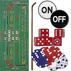 Deluxe Casino Craps Set with Felt, Dice Stick, Dice Cup, Dice, Chips & Button - Includes Bonus Deck of Cards!!