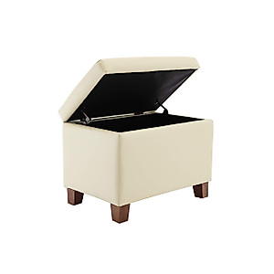 Wovenbyrd Classic 24-Inch Wide Rectangular Tufted Storage Ottoman Footstool with Hinged Lid, Cream Faux Leather