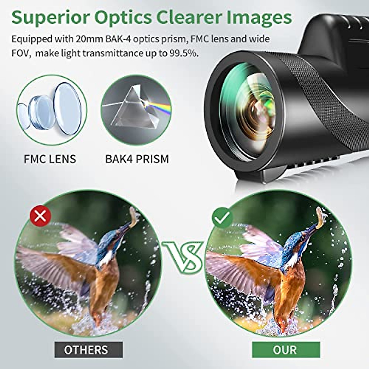 80x100 HD Monocular Telescope, Dawdory High Power Monocular for Adults with Smartphone Adapter & Tripod, Night Vision Monocular for Hunting Star Watching Bird Watching Wildlife Camping Hiking (Black)