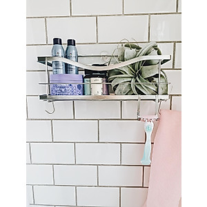 iLikeNew Luxury Multipurpose Storage Caddy, 12.75W x 5D x 5H inches, 4 Hooks, Peel and Stick, Rustproof Stainless Steel, Shower Organizer, Under-Sink, Spice Rack Wall Shelf (1)