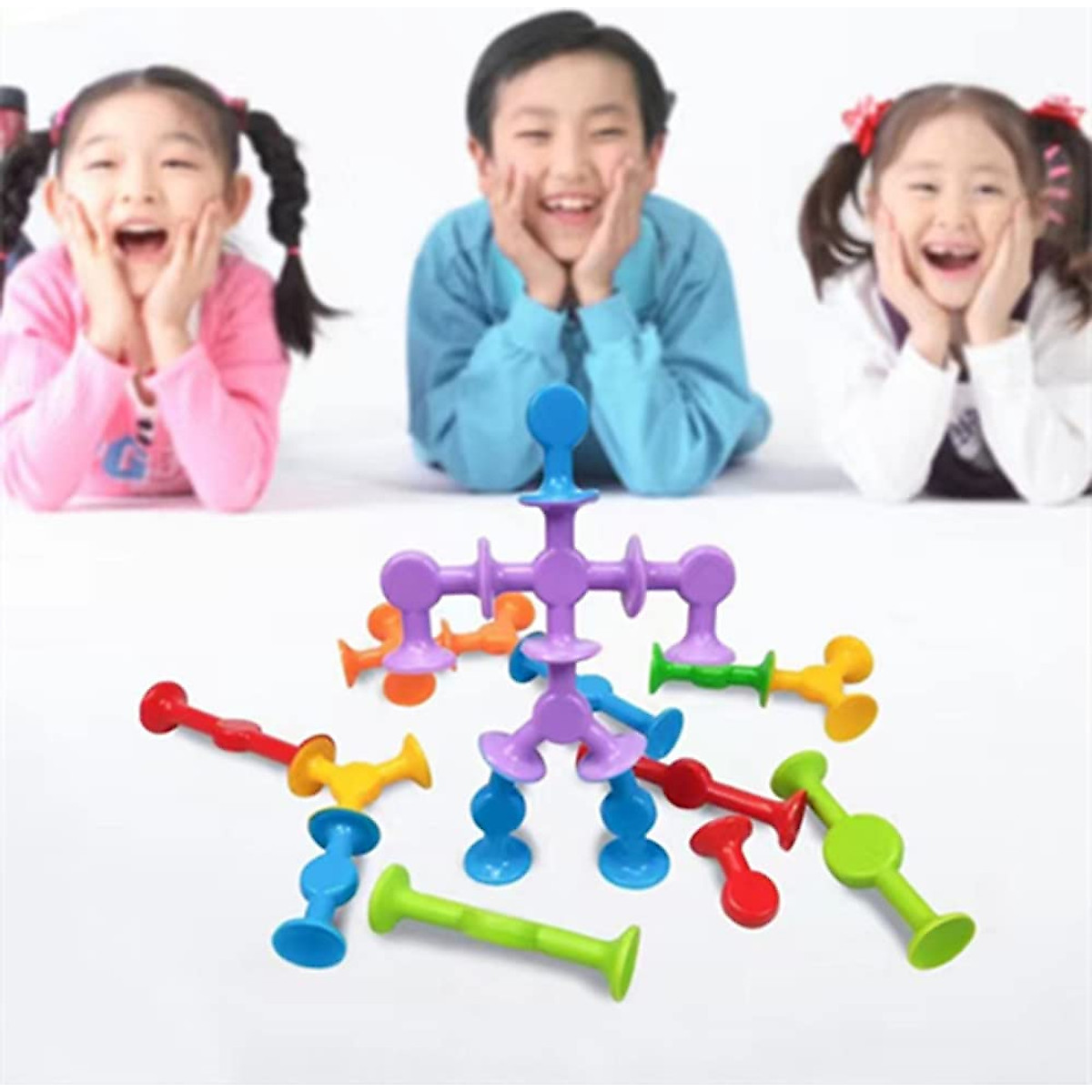 OUCJIED Suction Bath Toys for Toddlers | Sucker Silicone Building Blocks | Kids Rubber Suction Toys | Window Suction Toys | Suction Toys for Kids | Suction Cup Preschool Toys-24Pcs(Color Mixing)