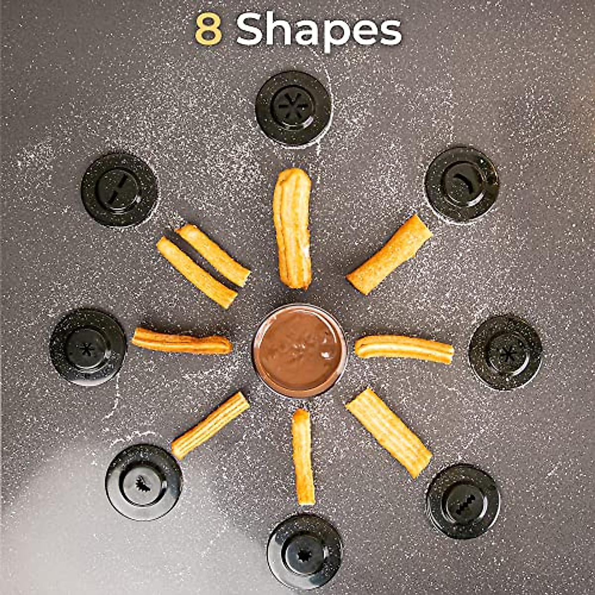 Churrera Churro Maker Machine - Free Recipe eBook Included - 8 Interchangeable Discs - Churros Maker Machine