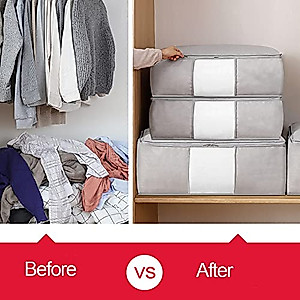 FYY 2 Pack Clothes Storage Bag, Double Zipper Storage Bag Clothes Organizer with Clear Window for Blanket, Sweaters, Coat, Clothes, Bed Sheet-2 Medium-Grey