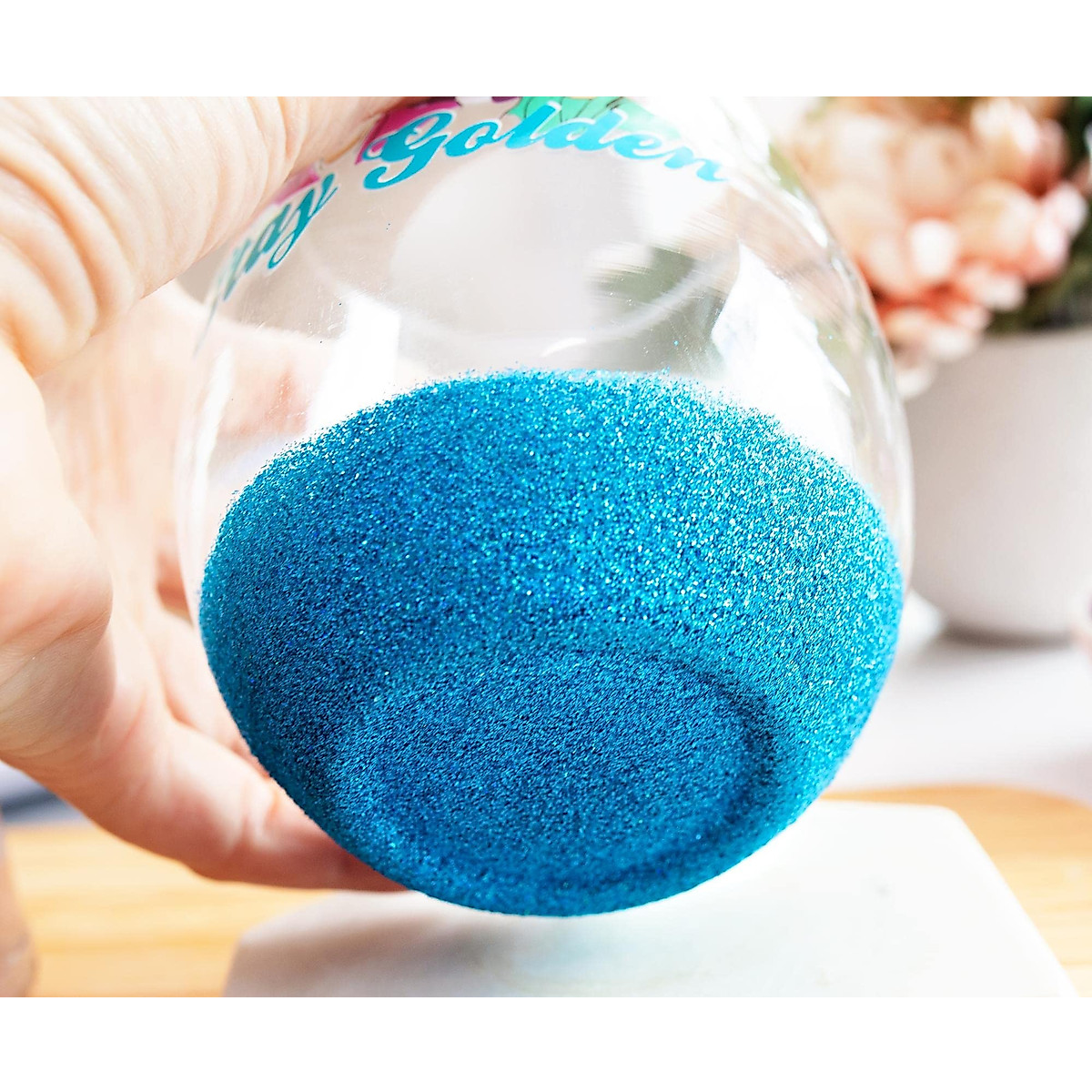 The Golden Girls "Stay Golden" Glitter Teardrop Stemless Wine Glass | Tumbler Cup For Mimosas, Cocktails | Holds 20 Ounces