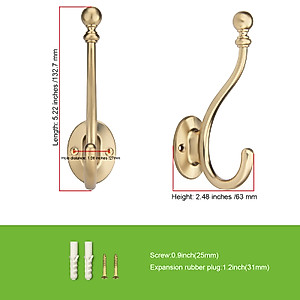TUNNY Towel Hooks Bathroom - 5 Pack Champagne Bronze Coat Hook Robe Hooks Decorative Wall Hooks for Bathroom Bedroom Kitchen Towel Robe Clothes Cabinet Closet Bathroom Hardware