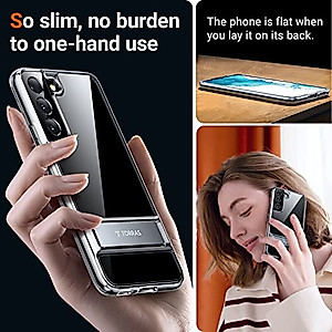 TORRAS MoonClimber Galaxy S22 Case 6.1", 6X Shockproof, 3-Way Stand, Slim Hard Kickstand, Clear