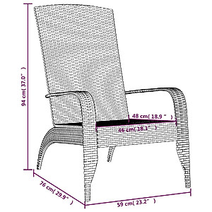 Tidyard Patio Adirondack Chair Black Poly Rattan Outdoor Fire Pit Chair Wooden Garden Armchair for Porch Pool Lawn Deck Backyard Balcony Outdoor