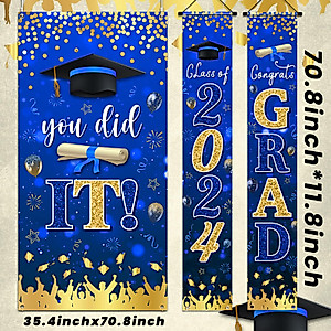 Graduation Banner 2023-Congrats Class of 2023 Porch Sign Banner Decoration,2 Piece Navy Blue Congrats Party Yard Banner Door Hanging Sign for Graduation Party Decorations(Blue)