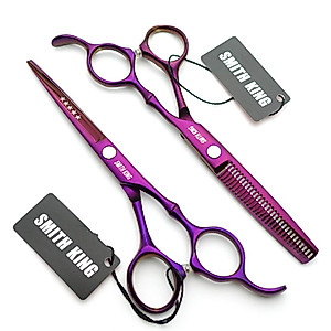 6.0 Inches Professional hair cutting thinning scissors set with razor (Violet)
