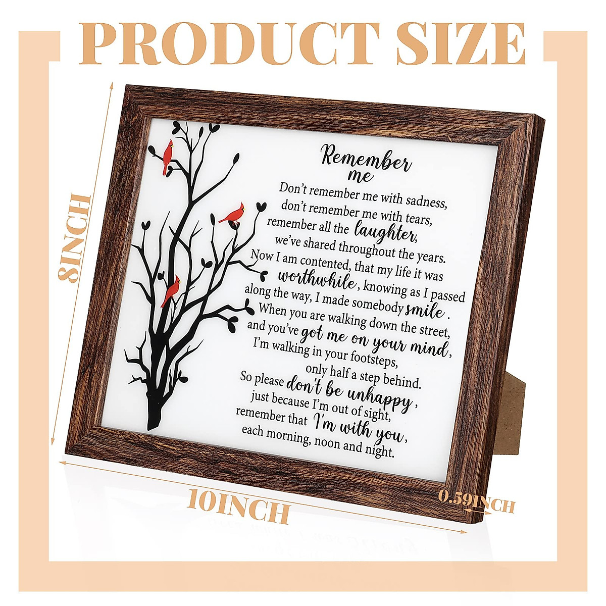 Gerrii Sympathy Gifts Red Cardinal Memorial Bereavement LED Memorial Gifts for Loss of Love One Wooden Shadow Box 10'' x 8'' in Poem and LED Light for Funeral Bereavement(Retro Style)