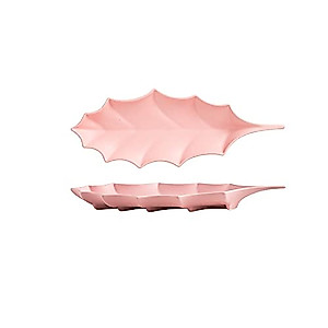 KOWMcp Dinner Plates Leaf-Shaped Plate for Household Use, for Sushi, French Fries, Fruits, Vegetables, Pasta (Color : Pink)