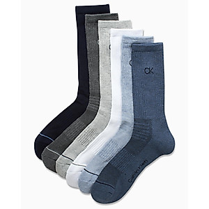 Calvin Klein Men's Dress Crew Socks - 6 Pack Soft Cushioned Non-Binding Cotton Work Dress Socks for Men (Sizes: 7-12), Size 7-12, Blue Assorted