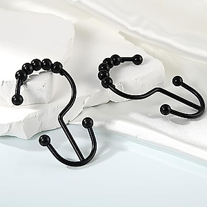 Shower Curtain Hooks, Goowin Shower Curtain Rings, Rust Proof Metal Black Shower Curtain Hooks, Free Sliding Shower Curtain Hooks, Double Shower Curtain Rings for Curtain & Liners, Black
