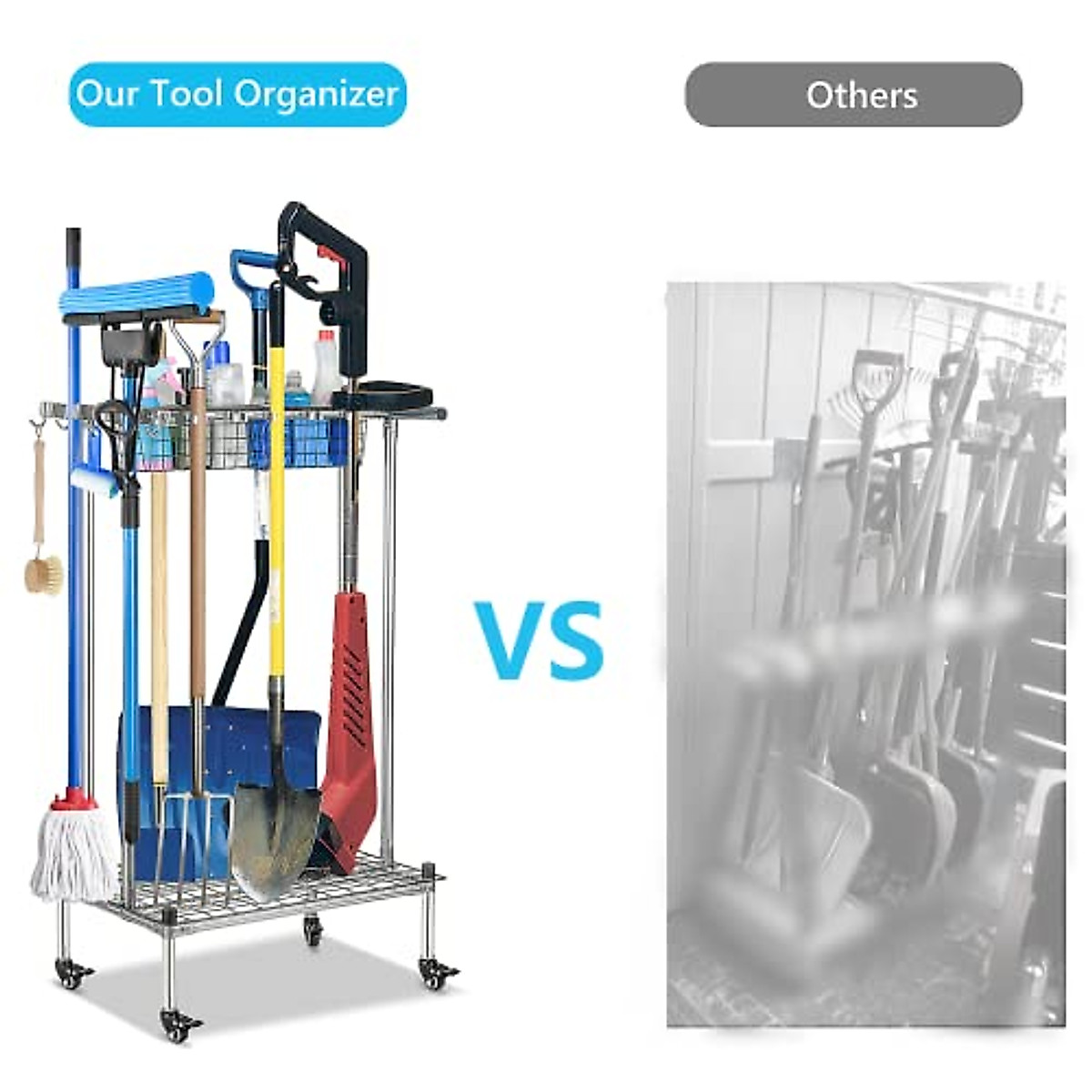 Balaipor Stainless Steel Garden and Yard Tool Organizer Tower Rack Storage Holder with Wheels for Garage, Garden, Shed (Floor Standing)