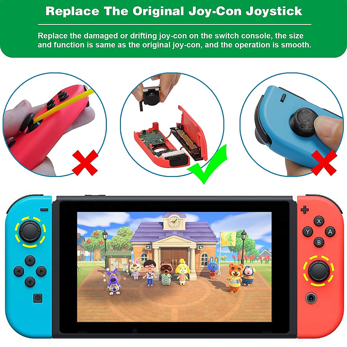 [Upgraded Version] Joycon Joystick Replacement, 3D Joystick Analog Thumb Stick for Nintendo Switch Joycon Repair Kit Include Full Repair Tool Kit, 2 Alloy Lock Buckles, 2 Jon Con Joystick Replacement