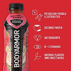 BODYARMOR Sports Drink Sports Beverage, Strawberry Banana, Coconut Water Hydration, Natural Flavors With Vitamins, Potassium-Packed Electrolytes, Perfect For Athletes, 12 Fl Oz (Pack of 8)
