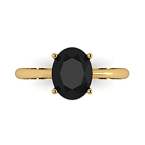2.0 ct Oval Cut Solitaire Natural Black Onyx Engagement Wedding Bridal Promise Anniversary Ring 18K Yellow Gold Size 3.5