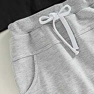 2PCS Baby Boy Summer Clothes Letter Printed Short Sleeve T Shirt Top Jogger Pants Toddlers Boy Summer Outfits (Black Grey MM, 12-18 Months)