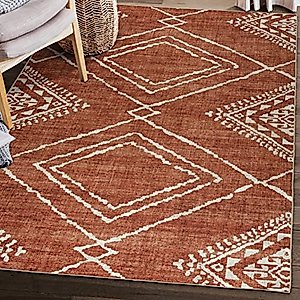 ReaLife Machine Washable Rug - Stain Resistant, Non-Shed - Eco-Friendly, Non-Slip, Family & Pet Friendly - Made from Premium Recycled Fibers - Moroccan Diamond - Orange, 5' x 7'