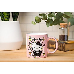 Silver Buffalo Sanrio Hello Kitty Halloween Skeleton Web Wax Resist Ceramic Mug, 20 Ounces