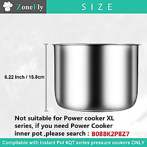 ZoneFly Stainless Steel Inner Pot Compatible with Instant Pot 6 Qt, Original Cooking Pot for 6 Quart InstaPot Replacement Pot, Polished Surface Non-Stick and 2 Sealing Rings for Insta Pot Cooker