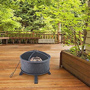 Wood Burning Fire Pit for Outside Antique Bronze 26 Inch Firepit Large Round Fire Pit Bowl with Poker & Spark Screen for Patio Lawn Backyard 4 Leg & Bronze Finish