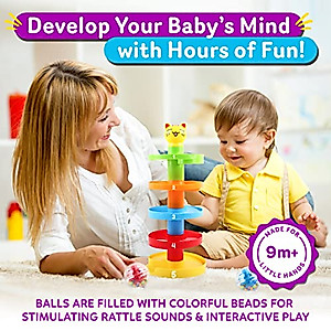 5 Layer Ball Drop and Roll Swirling Tower for Baby and Toddler Development Educational Toys | Stack, Drop and Go Ball Ramp Toy Set Includes 3 Spinning Acrylic Activity Balls with Colorful Beads