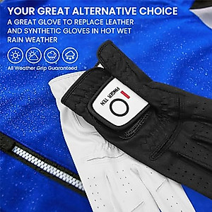 FINGER TEN Golf Gloves Men Left Right Hand Rain Grip Value 3 Pack, All Weather Durable Grip Size Small Medium Large XL White Black Blue Red Brown (White, X-Large, Left)
